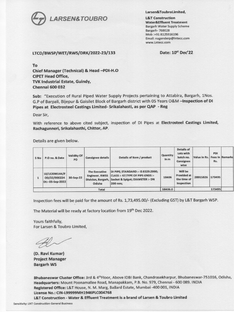 Inspection Call SKPL Dec-01 | PDF