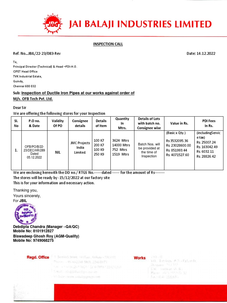 CIPET Inspection Call of OFB Tech 14.12.2022 | PDF