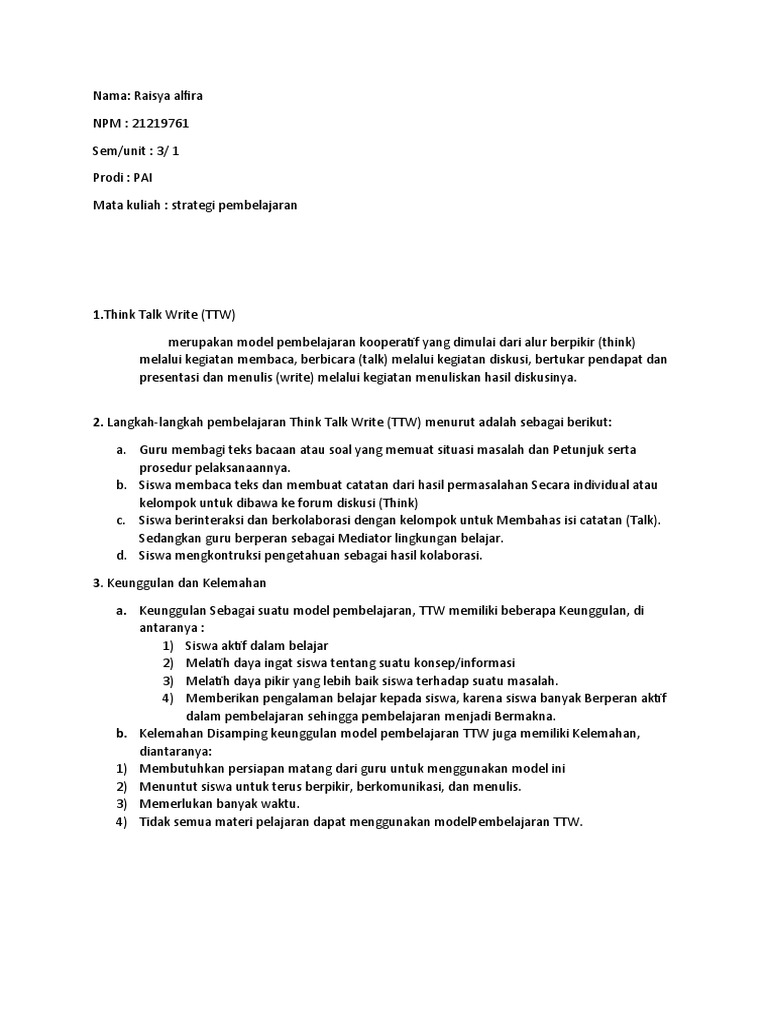 Model Pembelajaran TTW | PDF