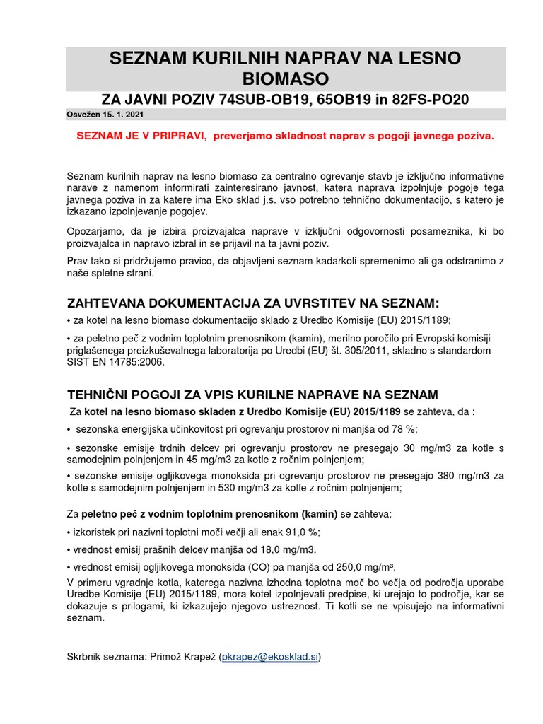 Seznam Kurilnih Naprav 15.1.2021 | PDF