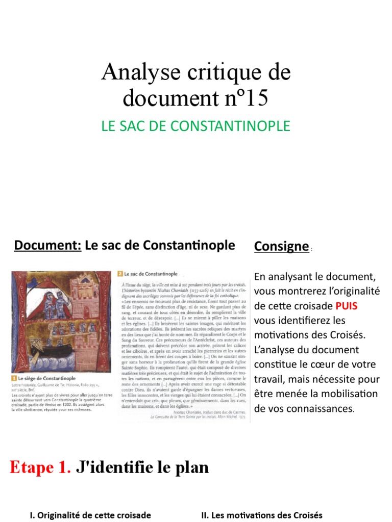 Analyse Critique de Document Nº15 Sac de Constantinople | PDF ...