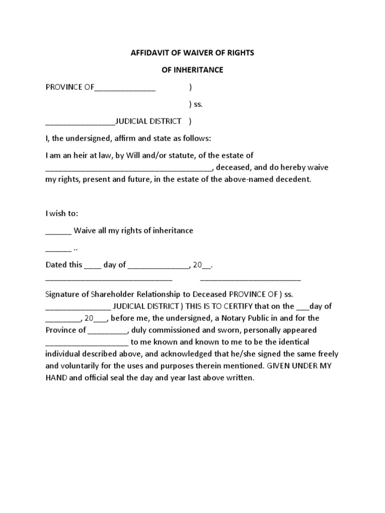 Affidavit of Waiver of Rights To Inheritance | PDF | Politics | Law