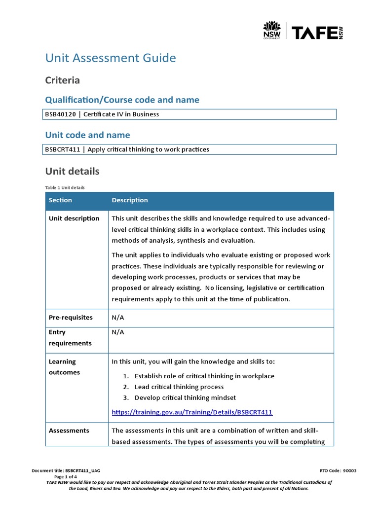 BSBCRT411 Uag | PDF | Educational Assessment | Critical Thinking
