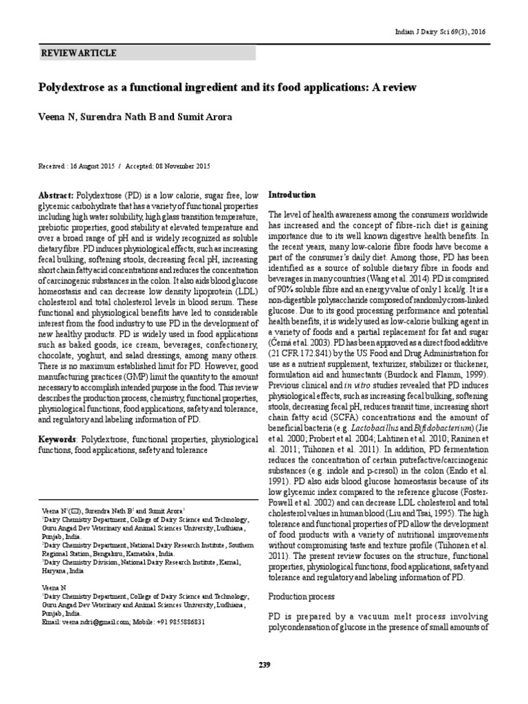 Polydextrose As A Functional Ingredient and Its Food Applications A ...