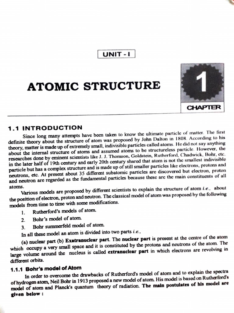 Atomic Structure Bohrs Model Of Atom Pdf