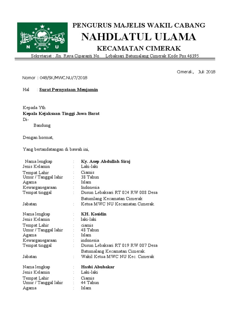 Kop Surat MWC Nu | PDF