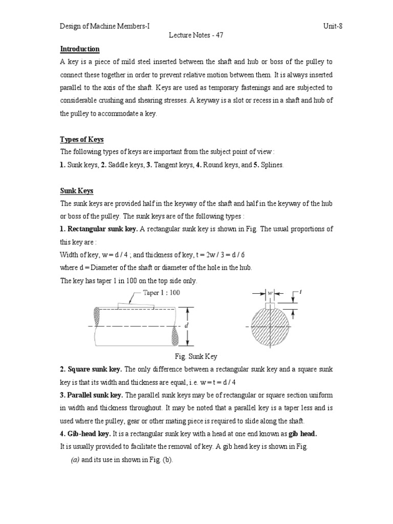 Types and Design of Machine Keys | PDF | Stress (Mechanics ...