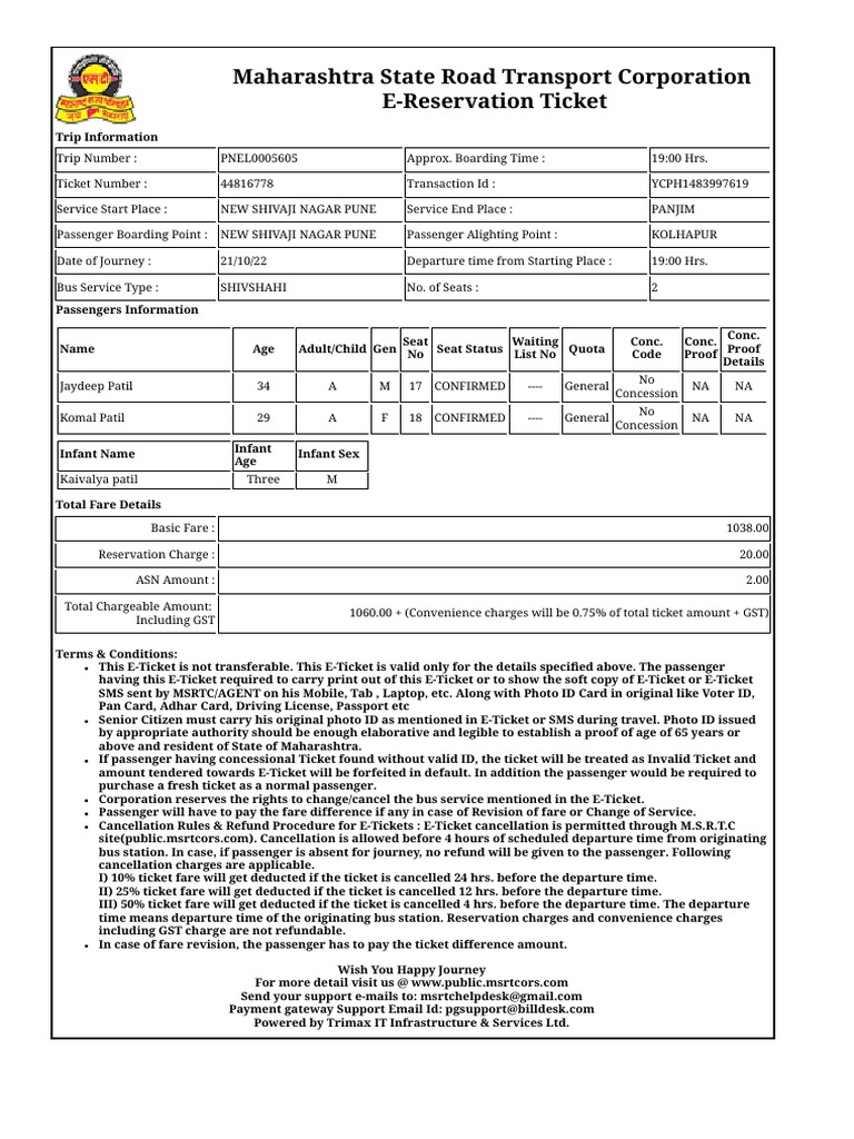 MSRTC Ticket | Download Free PDF | Fare | Identity Document