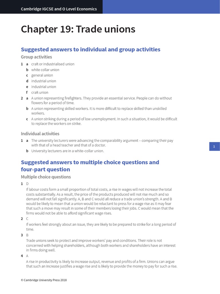 IGCSE Economics Self Assessment Chapter 19 Answers | PDF | Trade Union ...