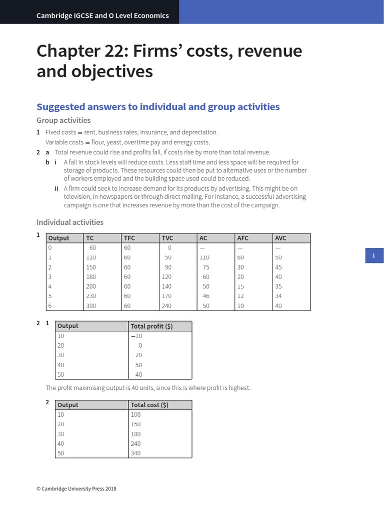 Igcse Economics Self Assessment Chapter 22 Answers Pdf Profit Economics Cost