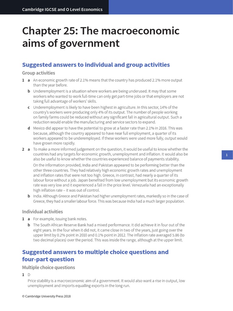 Igcse Economics Self Assessment Chapter 25 Answers Pdf Full Employment Employment