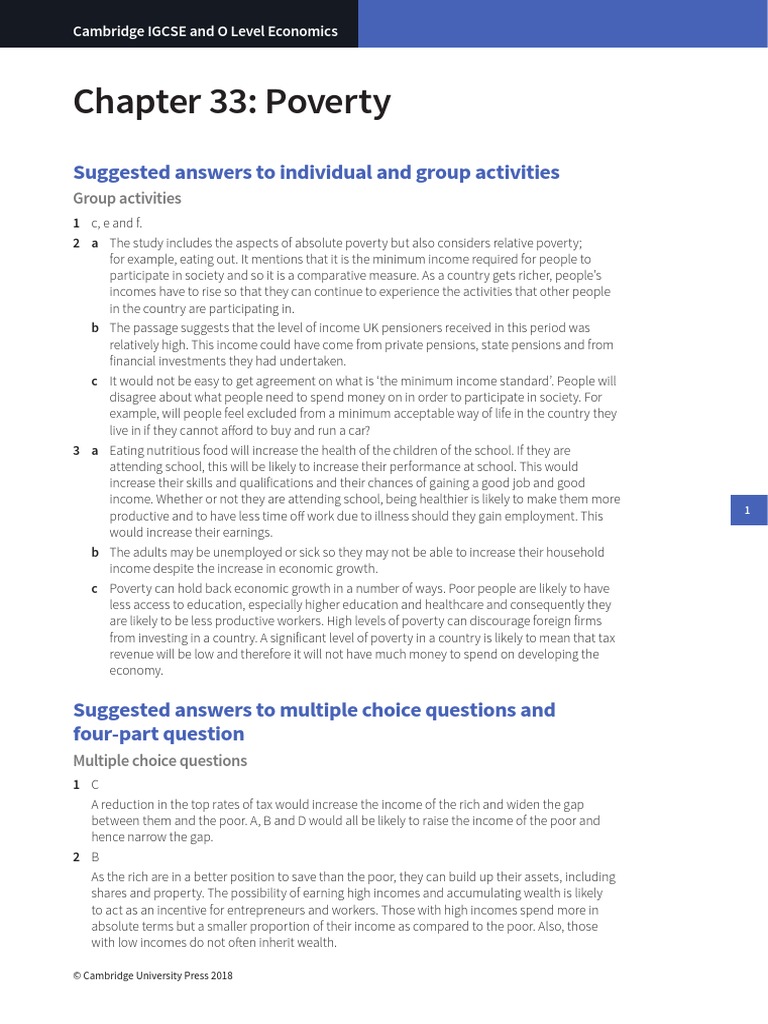 IGCSE Economics Self Assessment Chapter 33 Answers | PDF | Poverty | Poverty & Homelessness