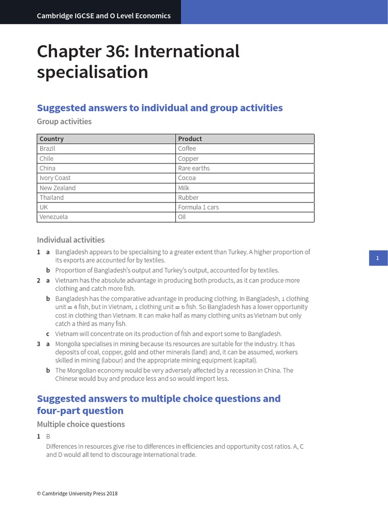 IGCSE Economics Self Assessment Chapter 36 Answers | PDF | Tourism | Trade