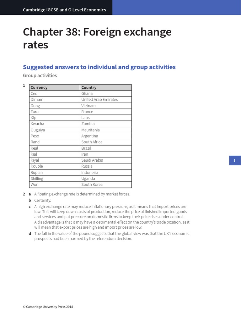 IGCSE Economics Self Assessment Chapter 38 Answers | PDF | Exchange ...
