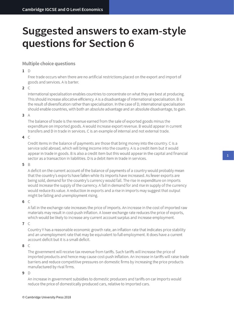 IGCSE Economics Self Assessment Exam Style Question's Answers - Section ...