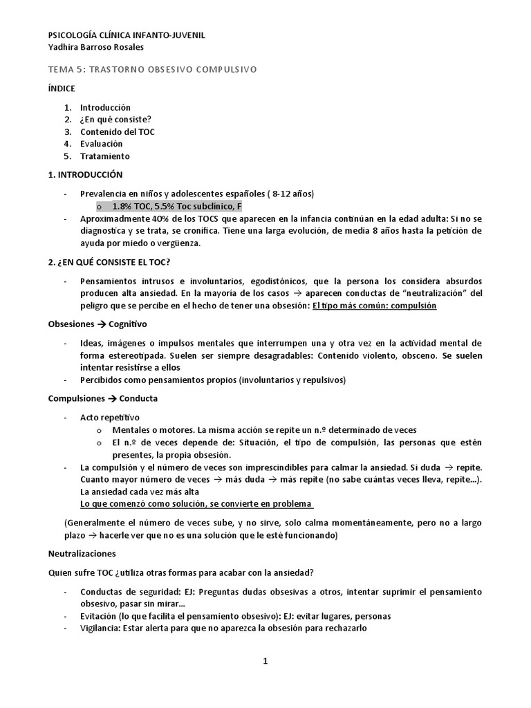 T5 Toc | PDF | Desorden obsesivo compulsivo | Pensamiento