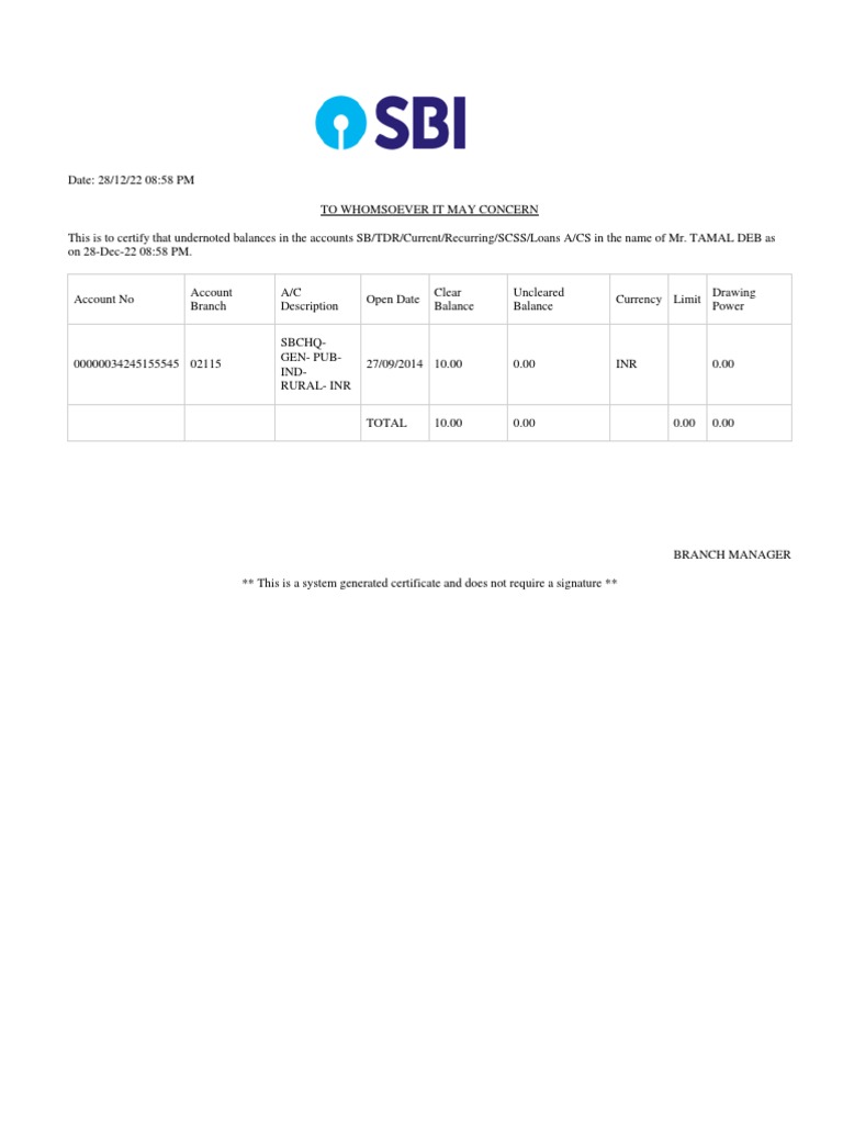 Balance Certificate 24088383 | PDF