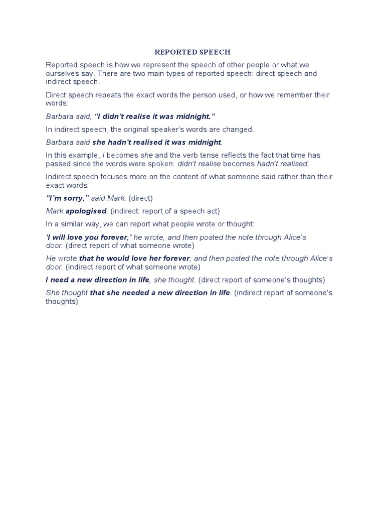 REPORTED SPEECH | PDF
