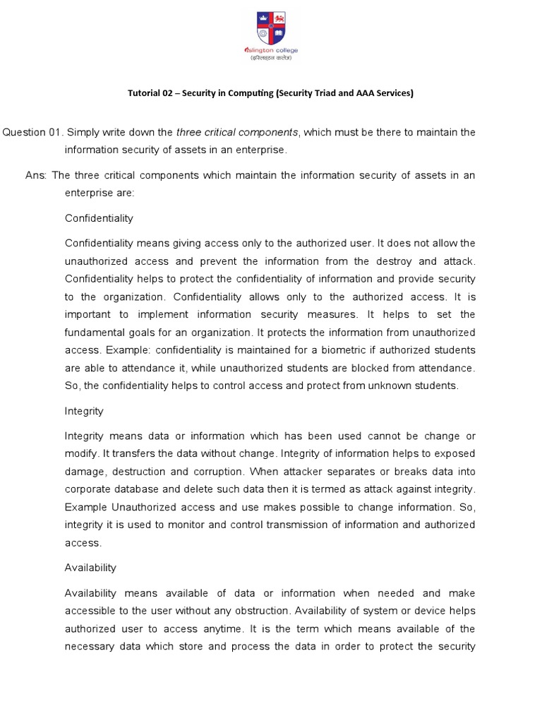 Security in Computing - Tutorial 02 - Week 02 | PDF | Information ...