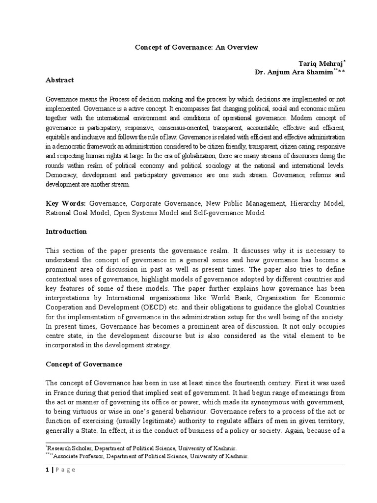 An In-Depth Look at the Concept of Governance: Models, Interpretations ...