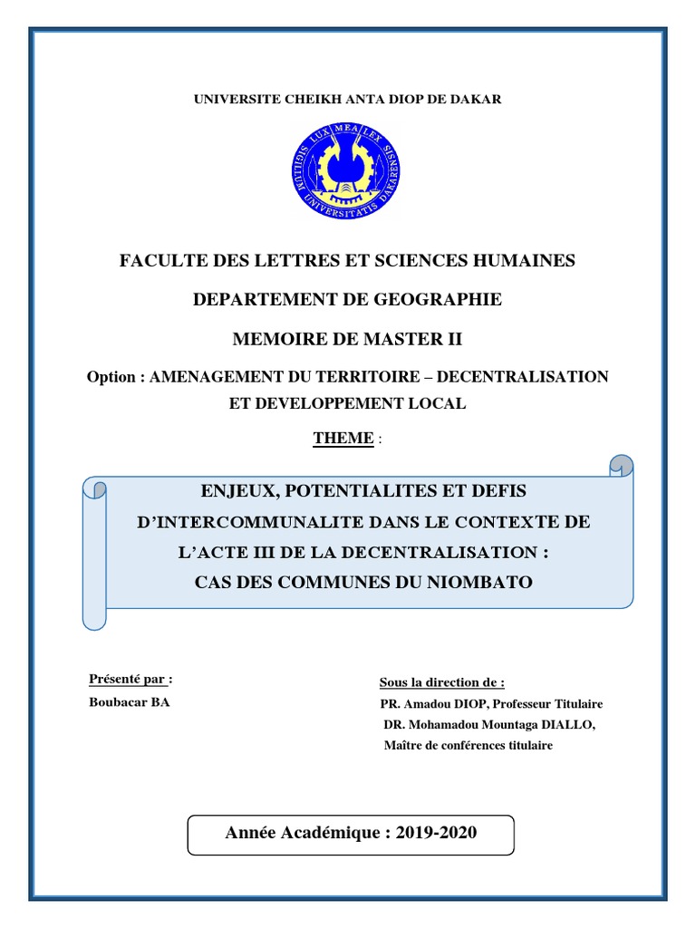 Mémoire Master 2 Boubacar BA | PDF | Communes de France | Gouvernance