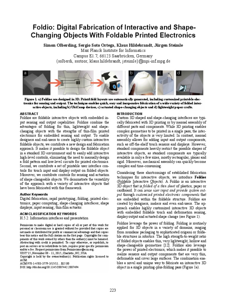 Foldio - Digital Fabrication of Interactive and ShapeChanging Objects With Foldable Printed ...