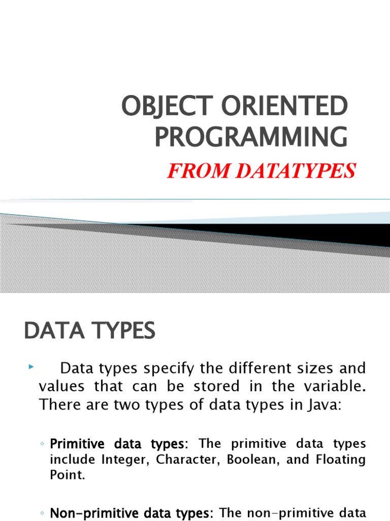 Object Oriented Programming From Datatypes Pdf Data Type Integer Computer Science