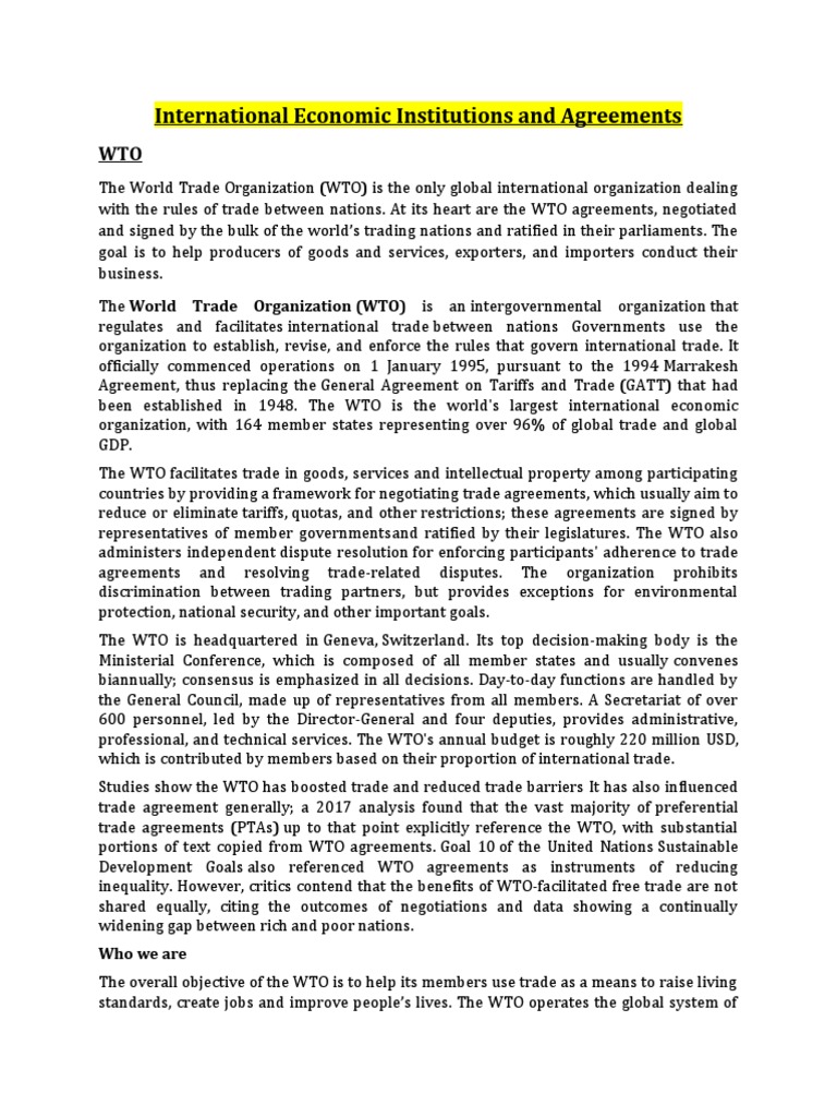 WTO Role in Facilitating Global Trade | PDF | World Trade Organization ...