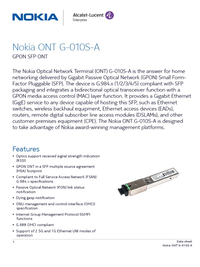 Ale Gpon Nokia Ont G 010s A Datasheet en | Download Free PDF ...