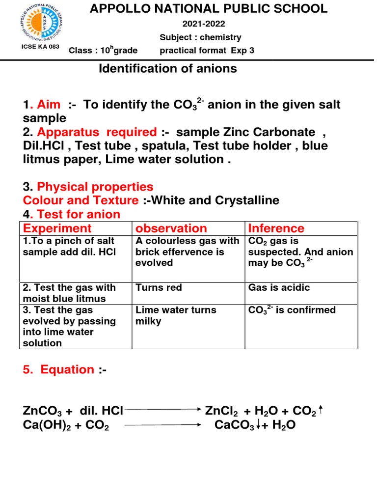 Action of Dil - HCL On Zinc Carbonate | PDF