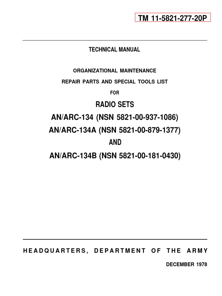 Technical Manual: Organizational Maintenance Repair Parts and Special ...