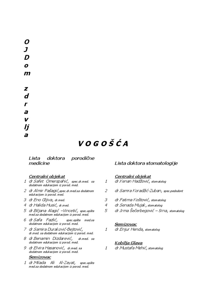 OJ Dom Zdravlja Vogosca | PDF