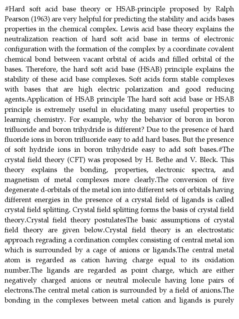 HSAB Theory and Its Applications | PDF | Coordination Complex | Ligand