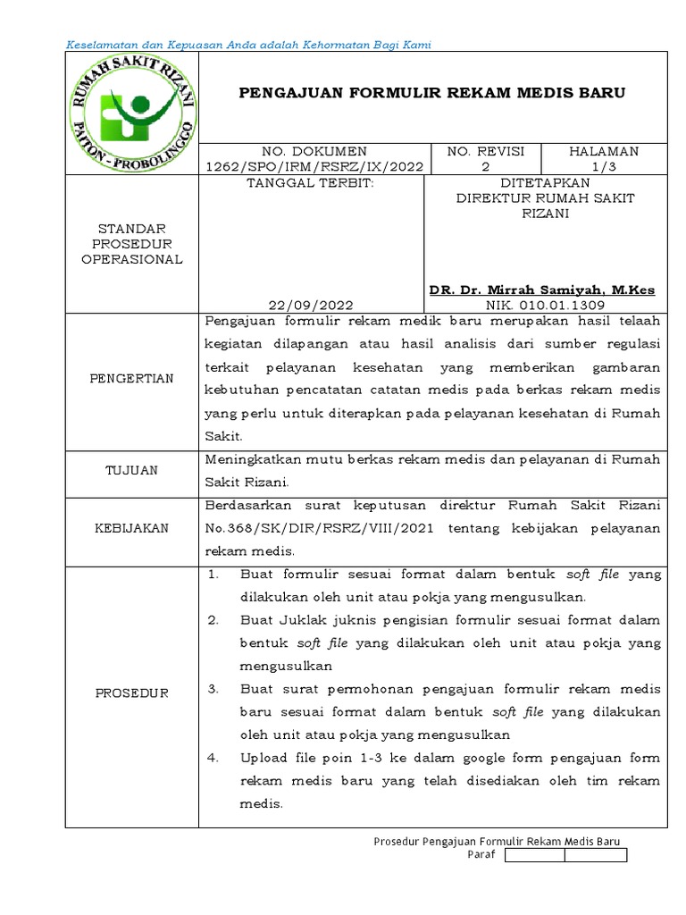 Pengajuan Formulir Rekam Medis Baru | PDF