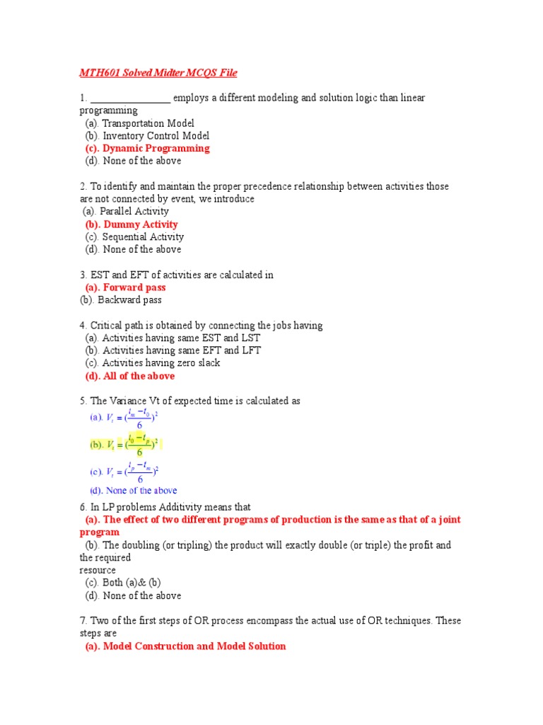 MTH601-MidTerm-solved MCQ Mega File 2 | PDF | Mathematical Optimization | Linear Programming