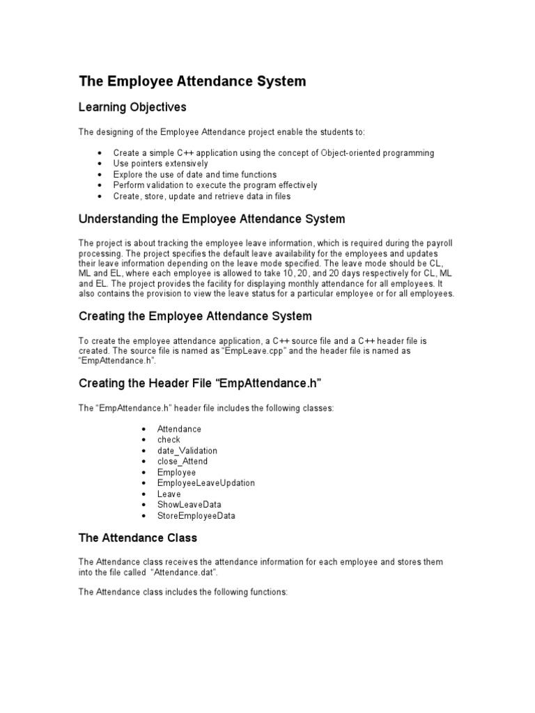 Procedure To Create The Employee Attendance Project | PDF | C++ ...