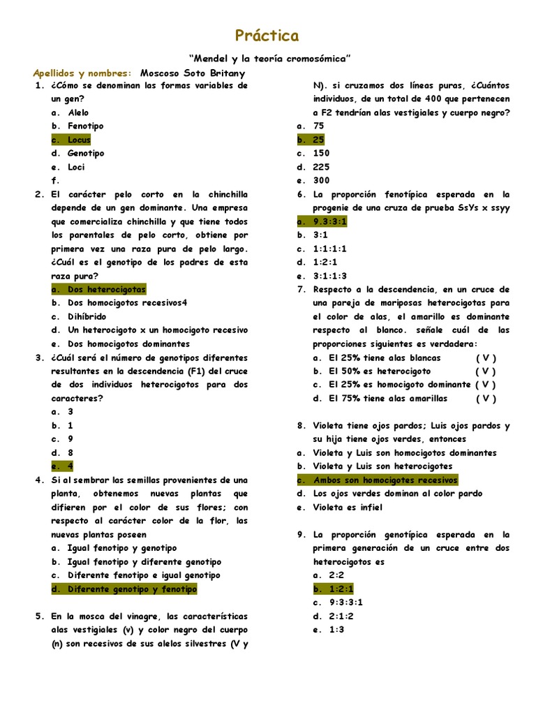 Práctica Genética Cta - Moscoso Soto 4a | PDF | Dominancia (Genética) | Alelo
