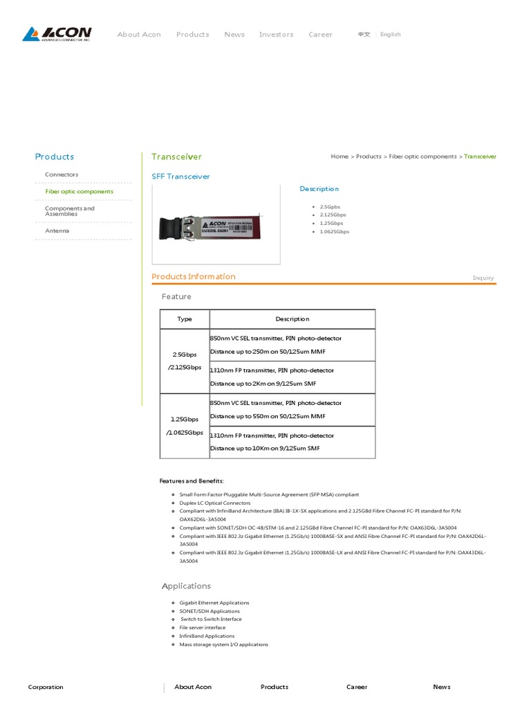 ACON - SFF Transceiver | PDF | Telecommunications Equipment | Computing