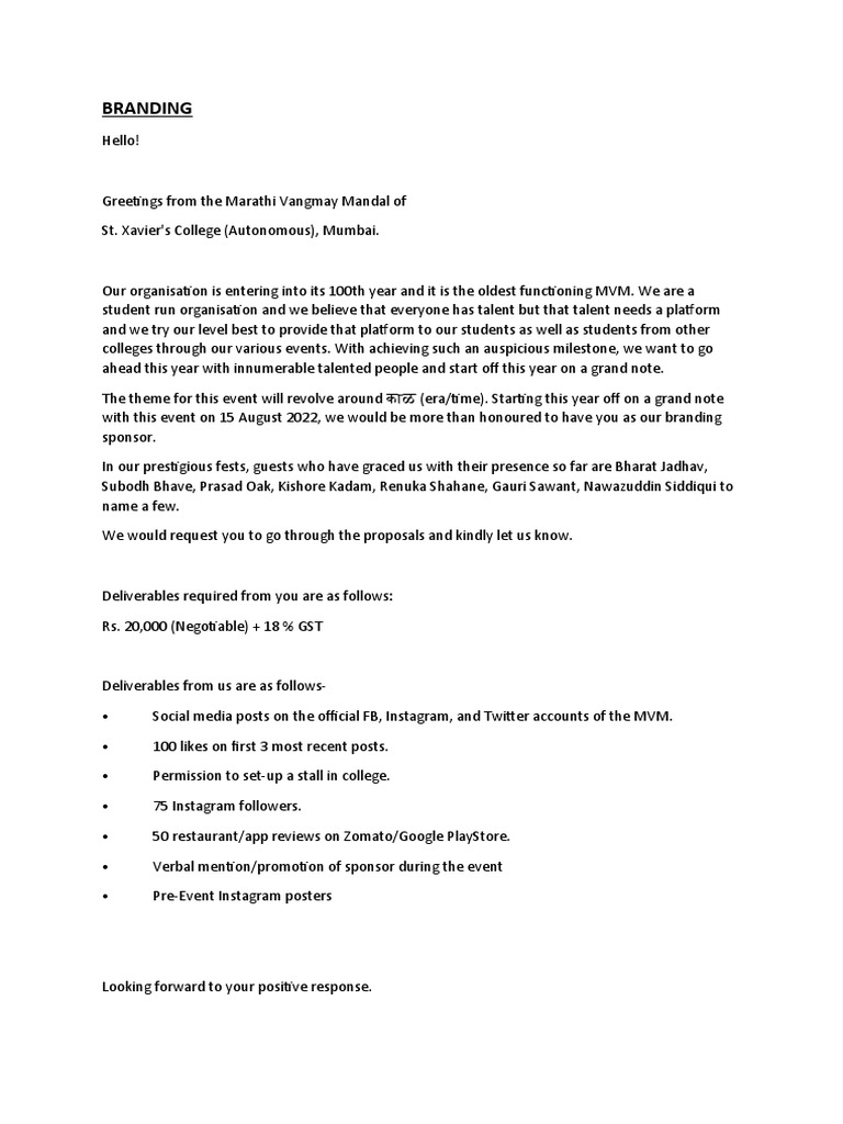 Proposal (Mail Drafts) | PDF | Promotion And Marketing Communications | Marketing