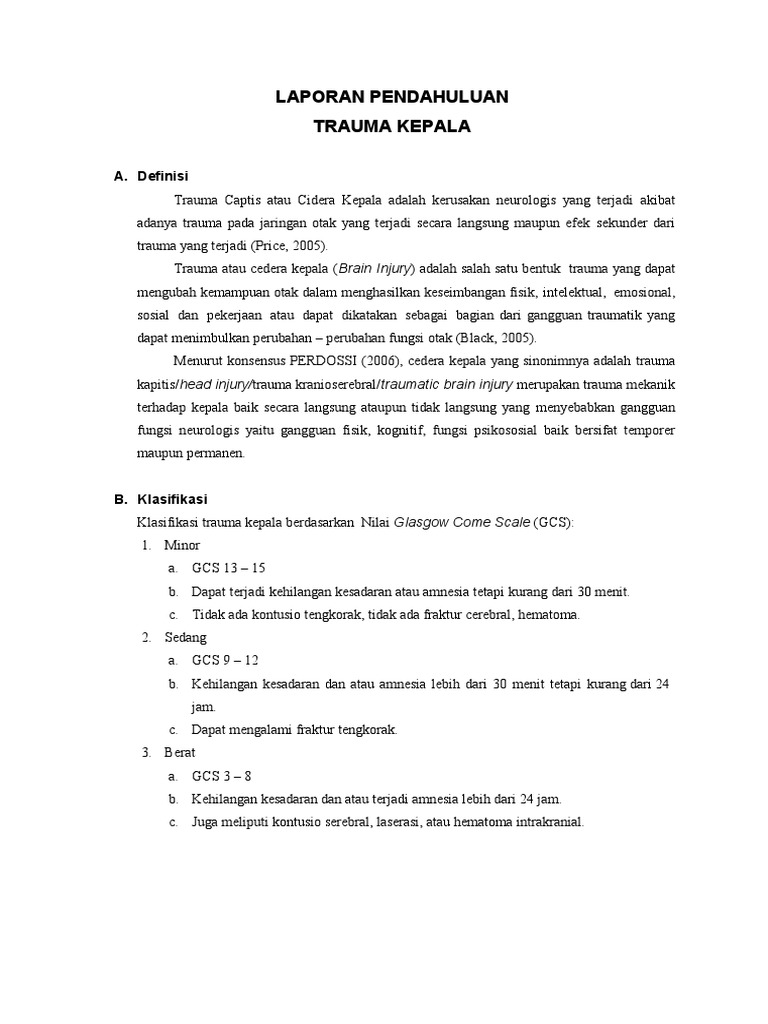 Laporan Pendahuluan Trauma Capitis | PDF