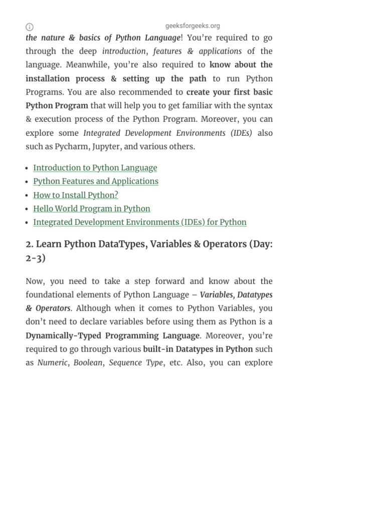 How To Learn Python in 21 Days - GeeksforGeeks | PDF