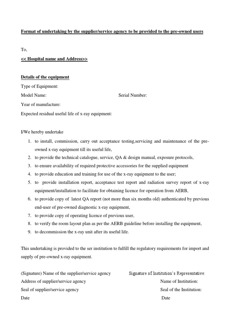 Preowned undertaking format from service agency | PDF