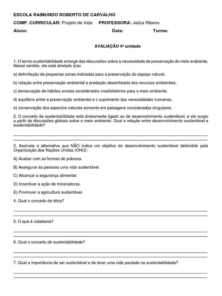 Avaliação Projeto de Vida 7 | PDF Avaliação Projeto de Vida 7 | PDF