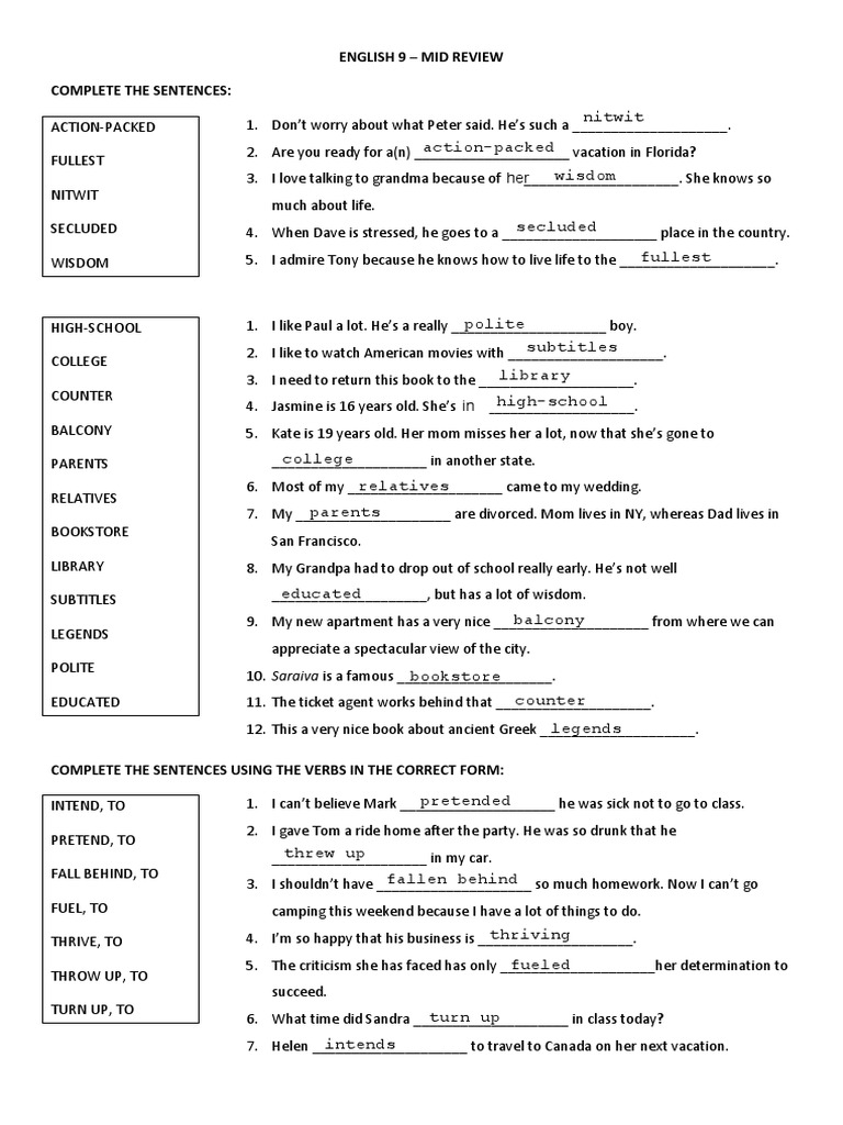 English 9 - Mid Review - Answer Key | PDF