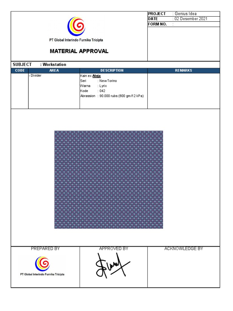 Genius - Approval Material Kain Divider | PDF