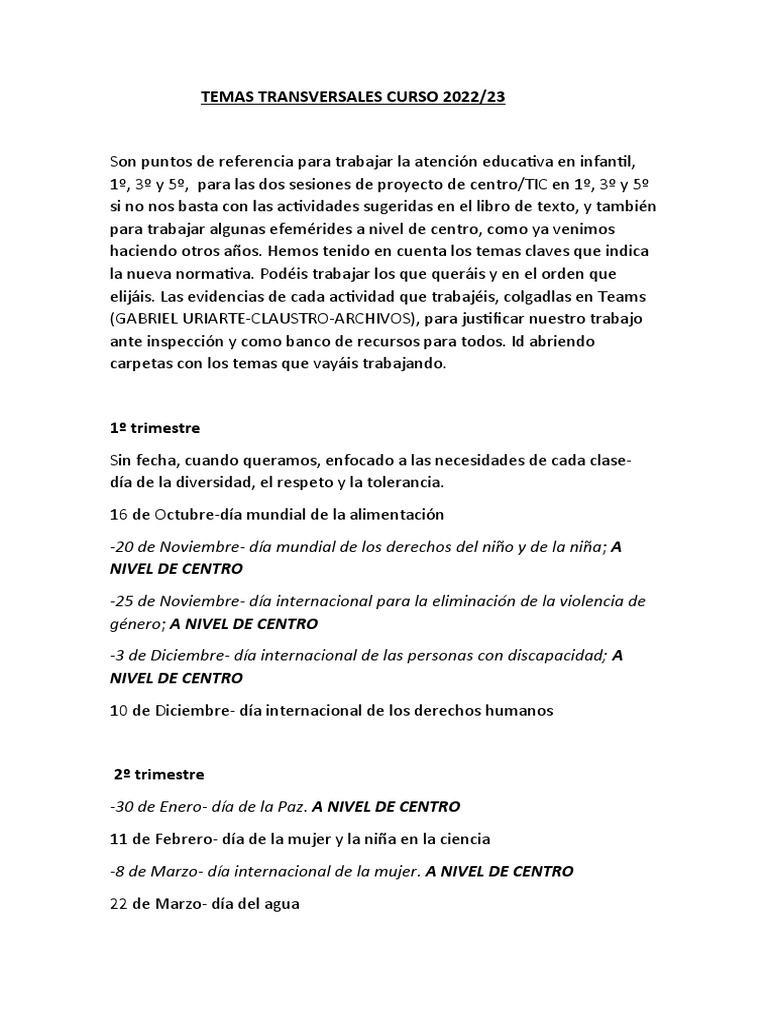 Temas Transversales Educativos 2022/23 | PDF