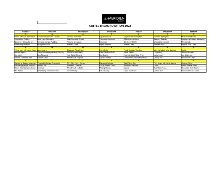 Coffee Break Rotation Menu 2022 | PDF | Cakes | Baked Goods