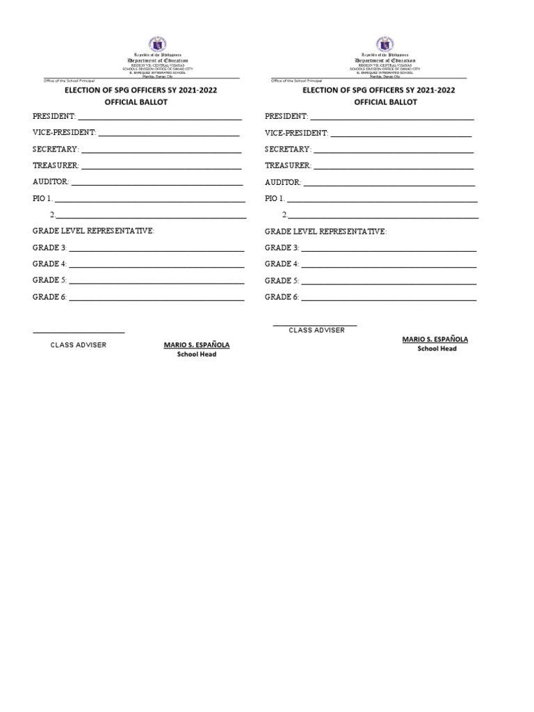 Official Ballot for the Election of SPG Officers for the 2021-2022 ...