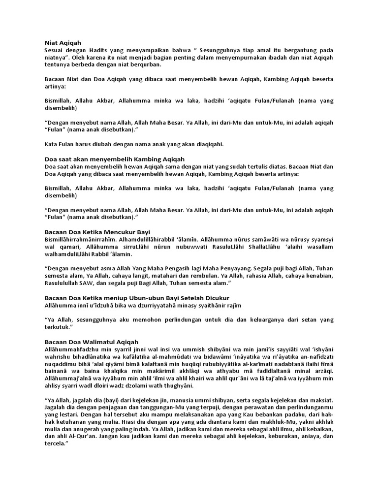 Niat & Doa Aqiqah | PDF