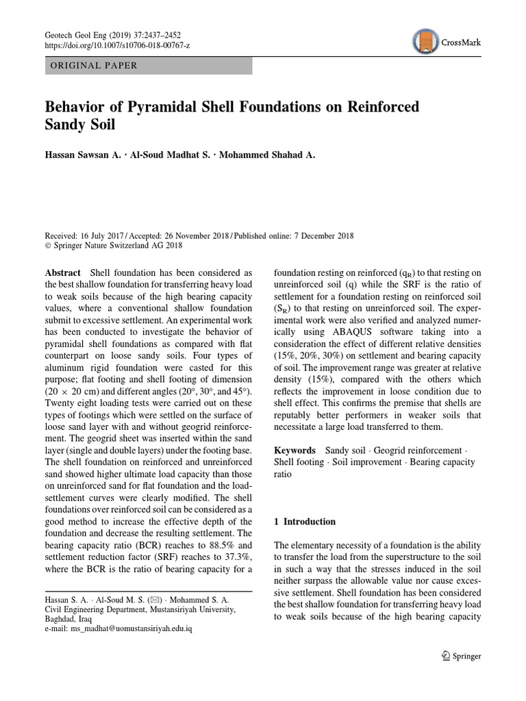 Behavior of Pyramidal Shell Foundations On Reinforced Sandy Soil | PDF ...